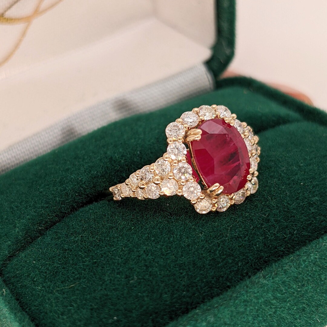Gorgeous Red Ruby Ring With a Stunning Natural Diamond Halo in - Etsy