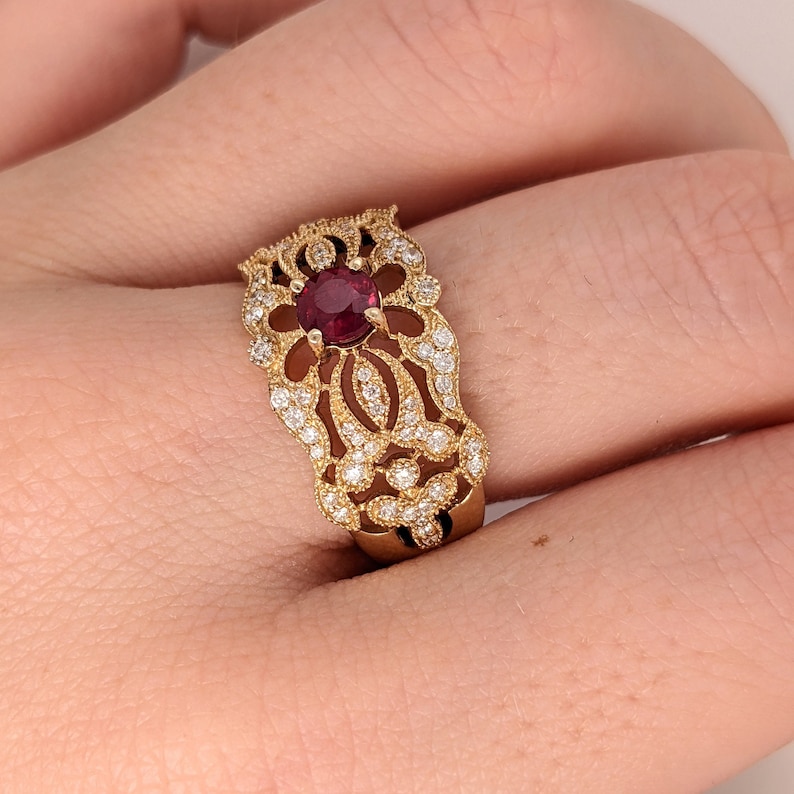 Vintage Filigree Ruby Ring in 14K Yellow Gold W Diamond Accents | Half ...