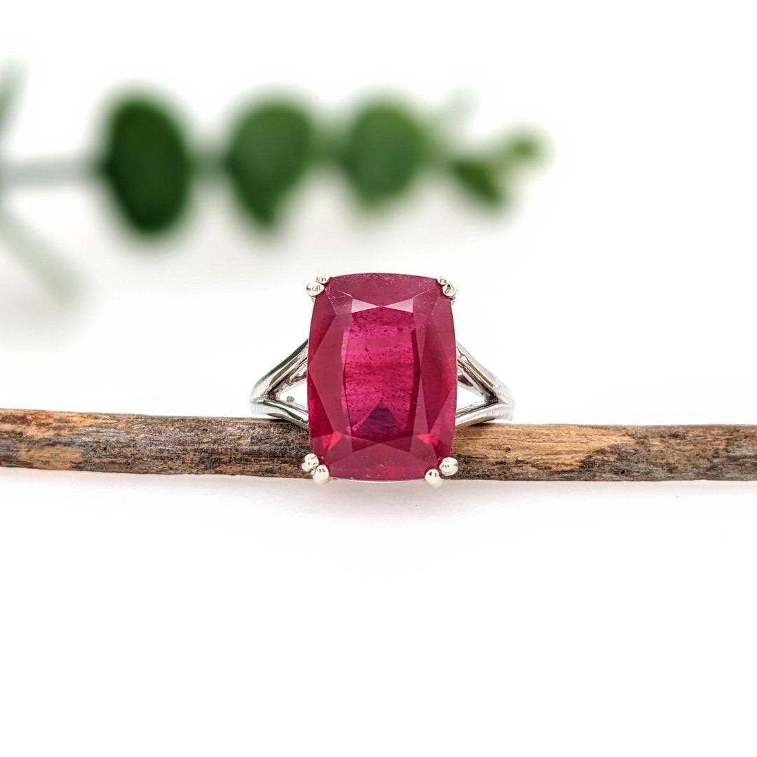 Classic Red Madagascar Ruby Ring in Solid 14k White Gold | Cushion Cut ...