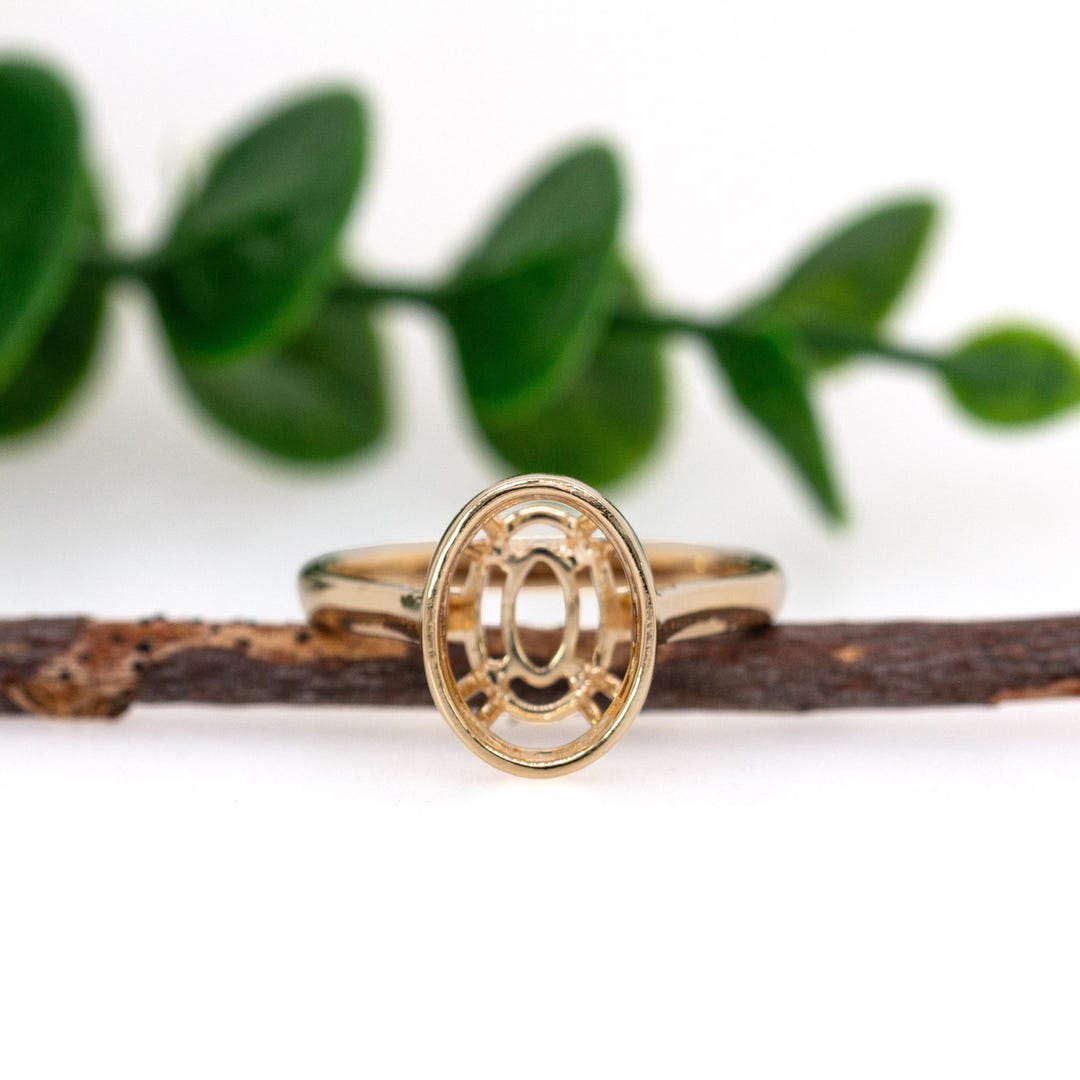 Solitaire Ring Mount in 14K Solid Gold | Oval Shaped Basket 10x8mm ...