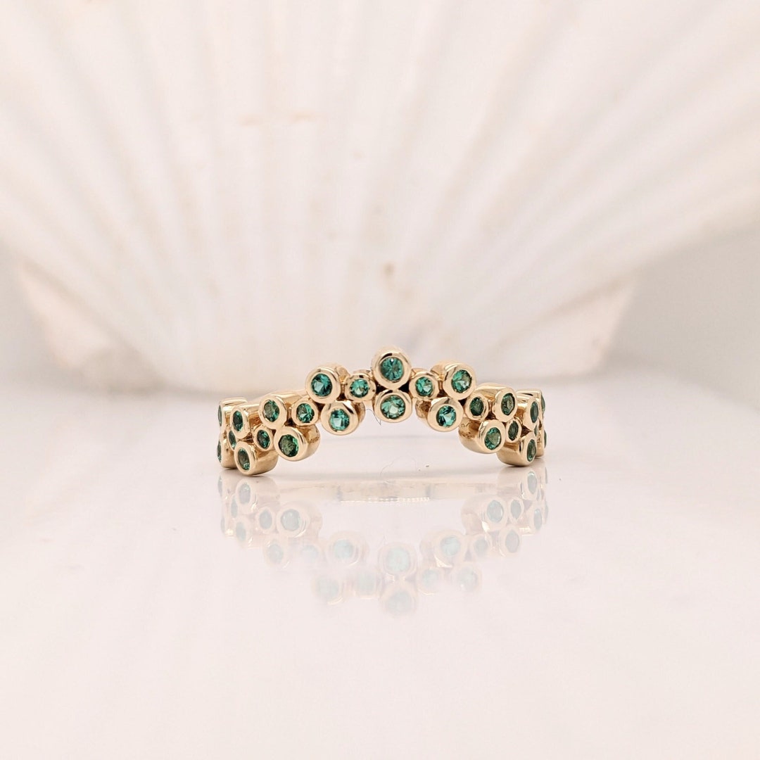 Contour 14k Solid Gold Band W Bezel Emerald Accents | Green Gemstone ...