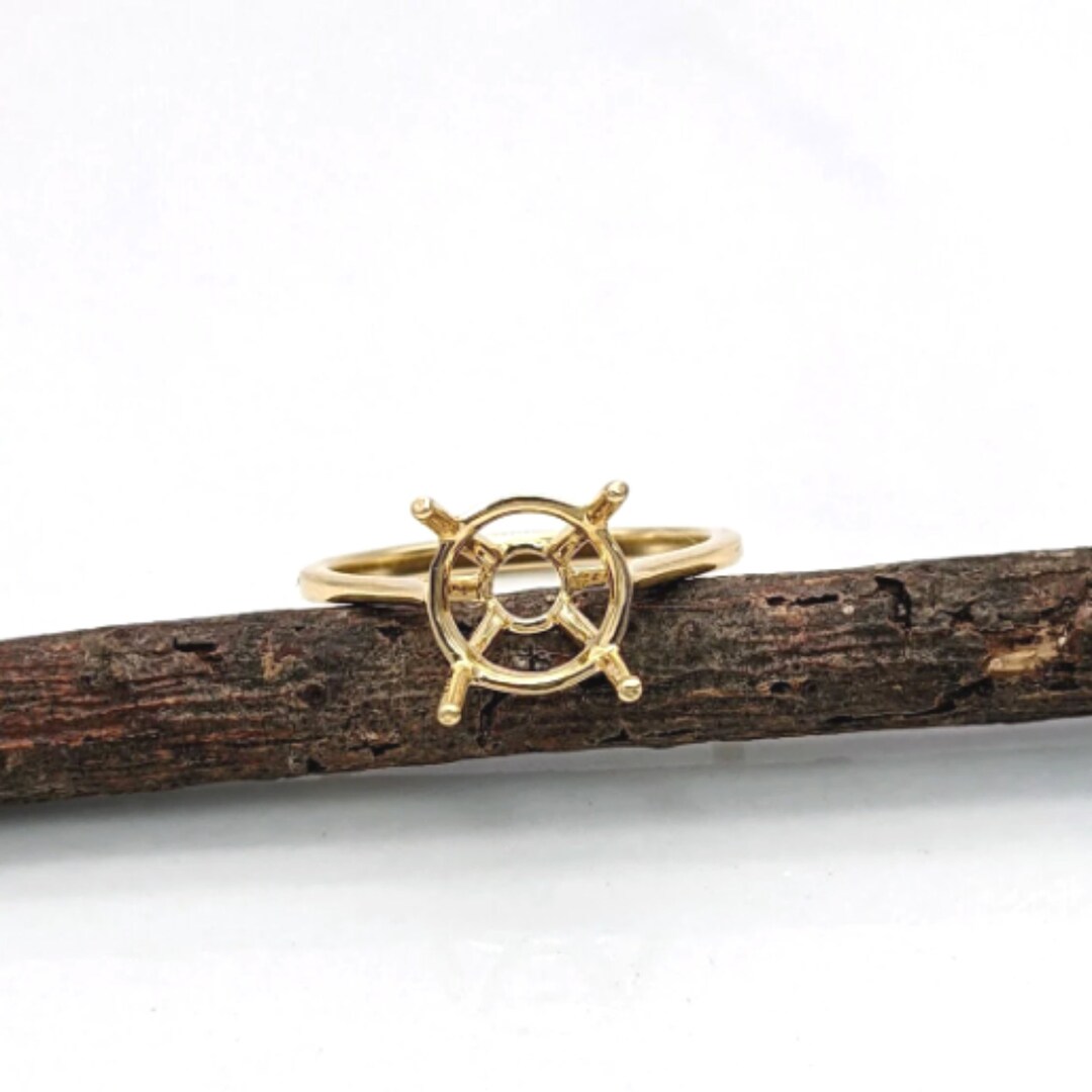 Minimalist Round Solitaire Ring Mount in 14K Solid Gold 4mm 4.5mm 5mm 5 ...