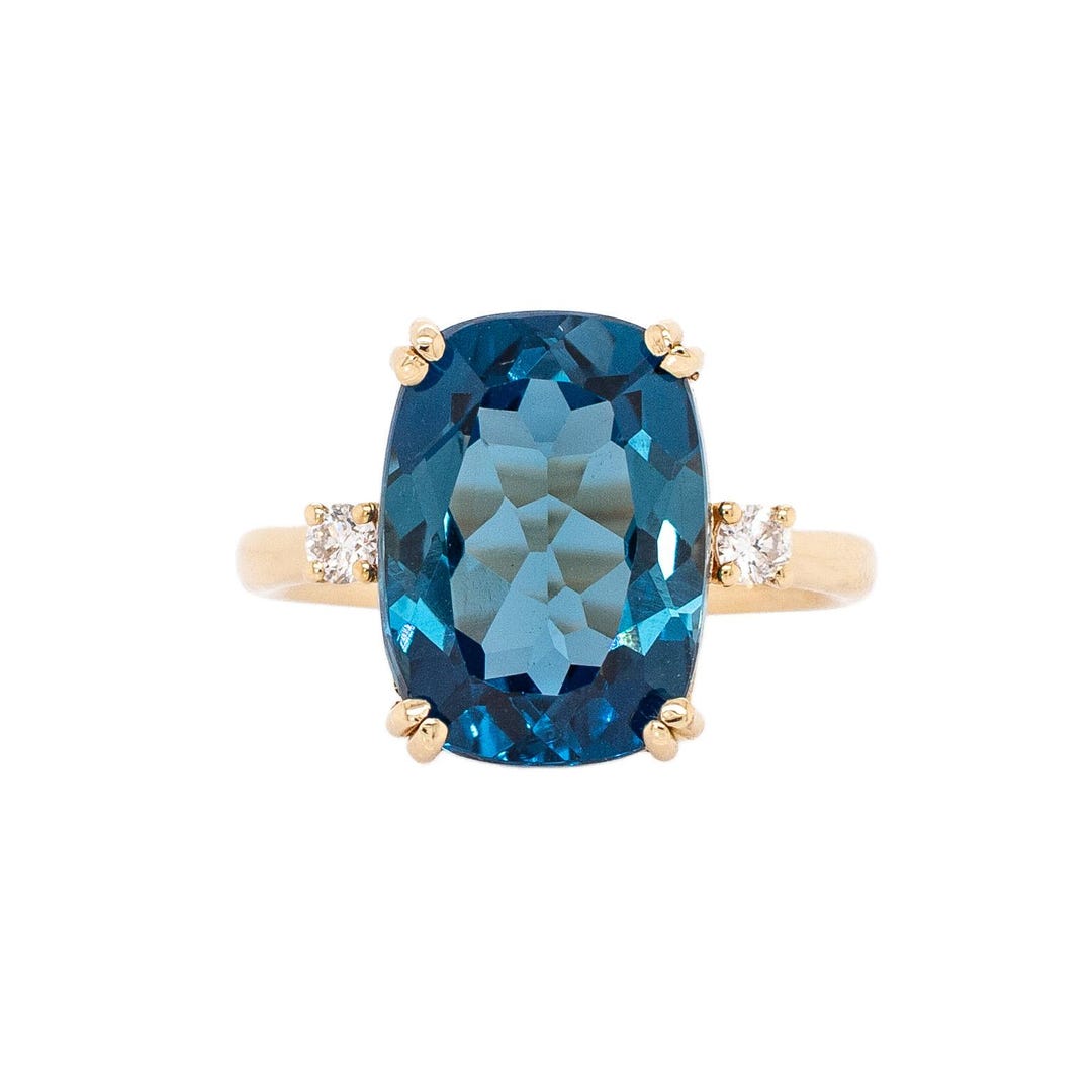 8.3cts London Blue Topaz With Natural Diamond Accents: 14k Solid Gold ...