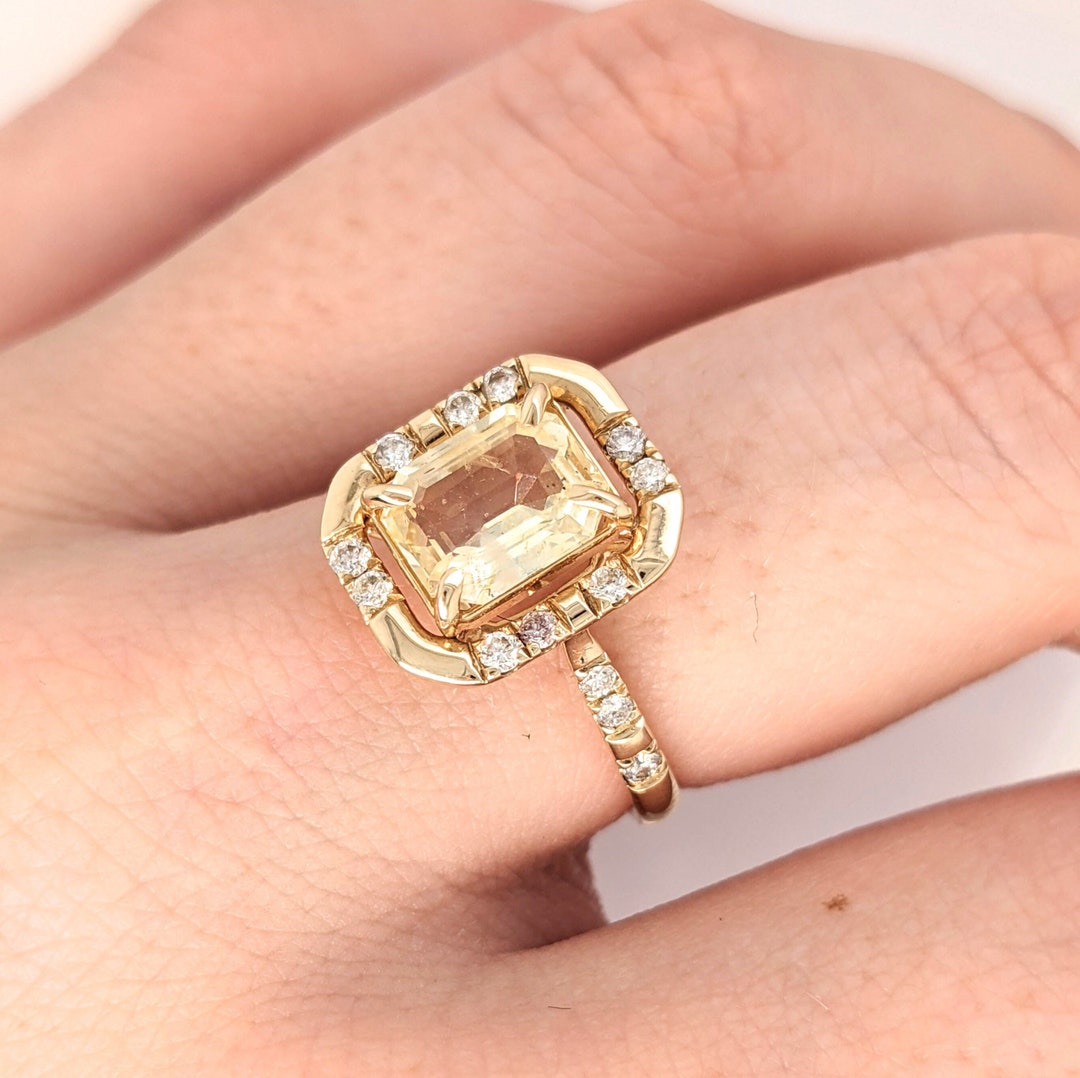 Fancy Canary Sapphire Ring in Solid 14K Yellow Gold W Unique - Etsy