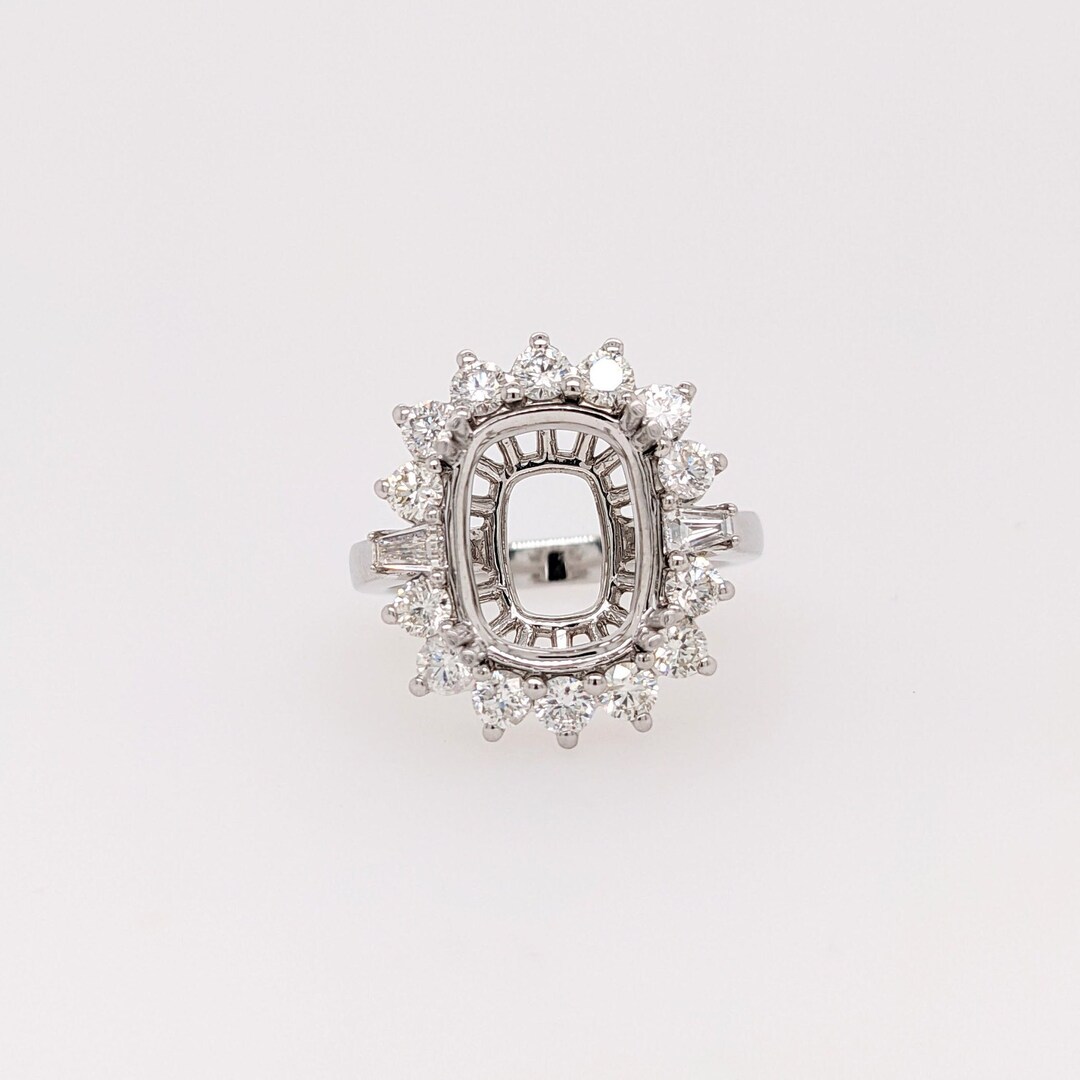 Cushion Cut Ring Setting With Natural Diamond Accents in Solid 14K or ...