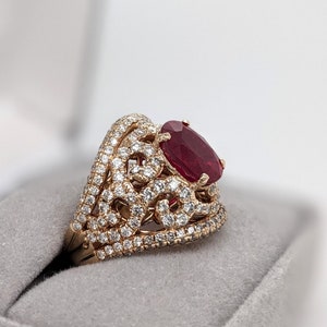 Beautiful Ruby Estate Ring W Natural Earth Mined Diamonds in Solid 14k Yellow Gold || Oval 9x7mm ...