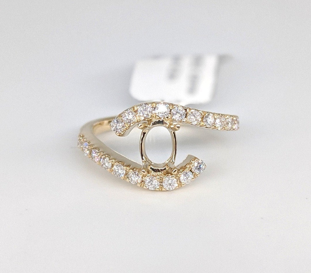 Elegant Swirl Bypass Ring Semi Mount in 14K Gold With Diamond Accents ...