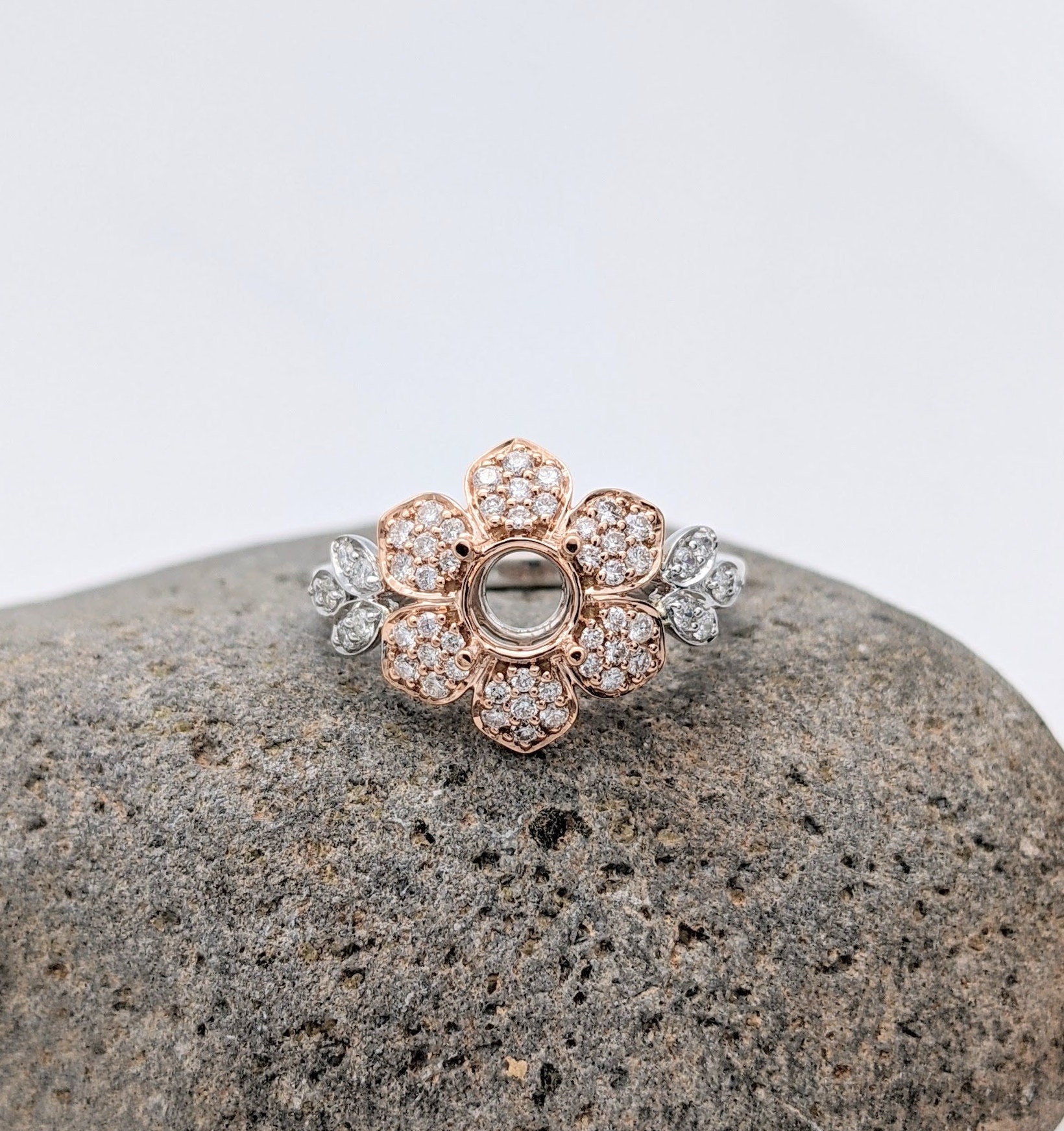 Fabulous Flower Ring Semi Mount in Two Toned 14K Gold | Round 6mm ...