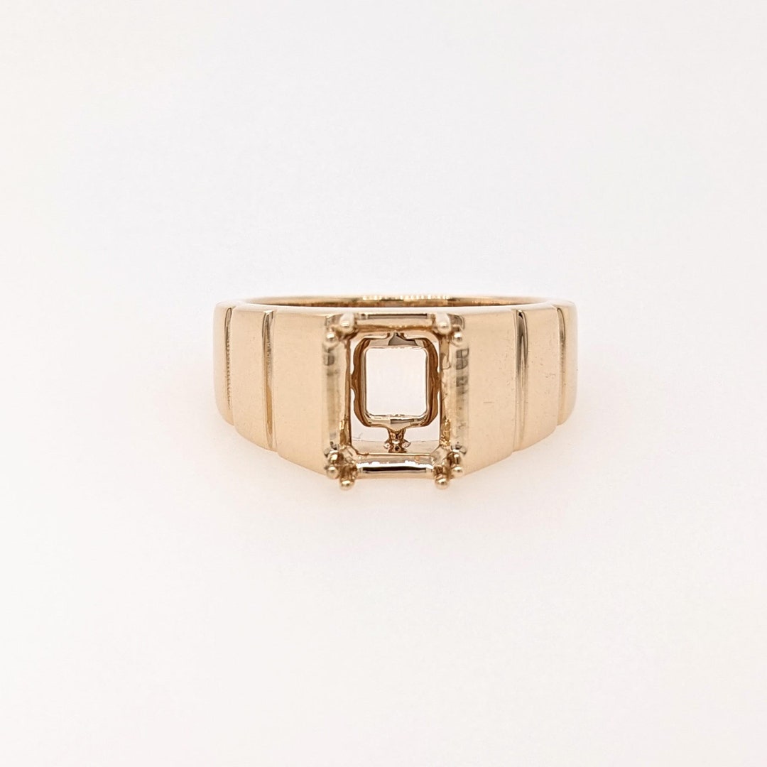 Solitaire Men's Ring Mount in Solid 14k Yellow Gold || Emerald Cut ...
