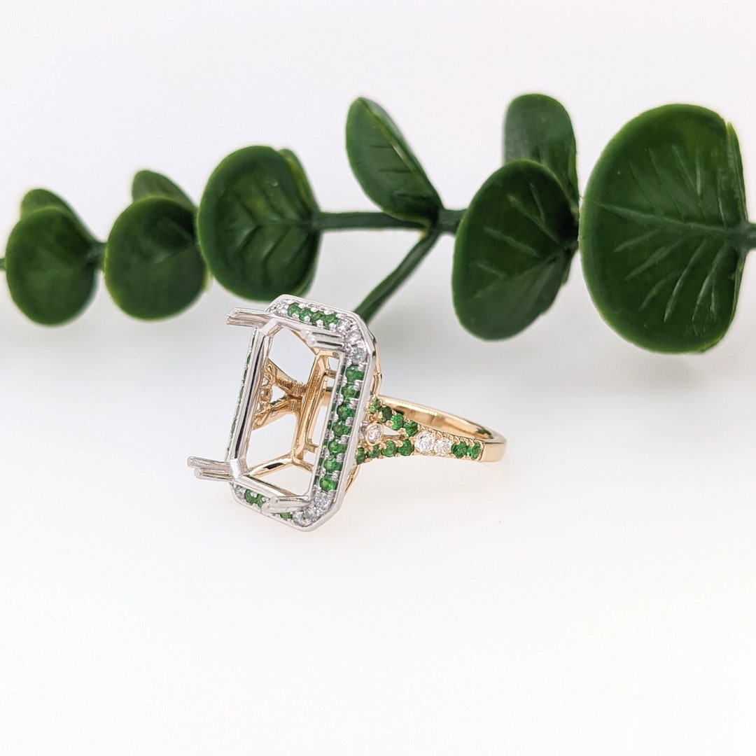 Green Tsavorite Dual Tone Ring Semi Mount in Solid 14k White - Etsy