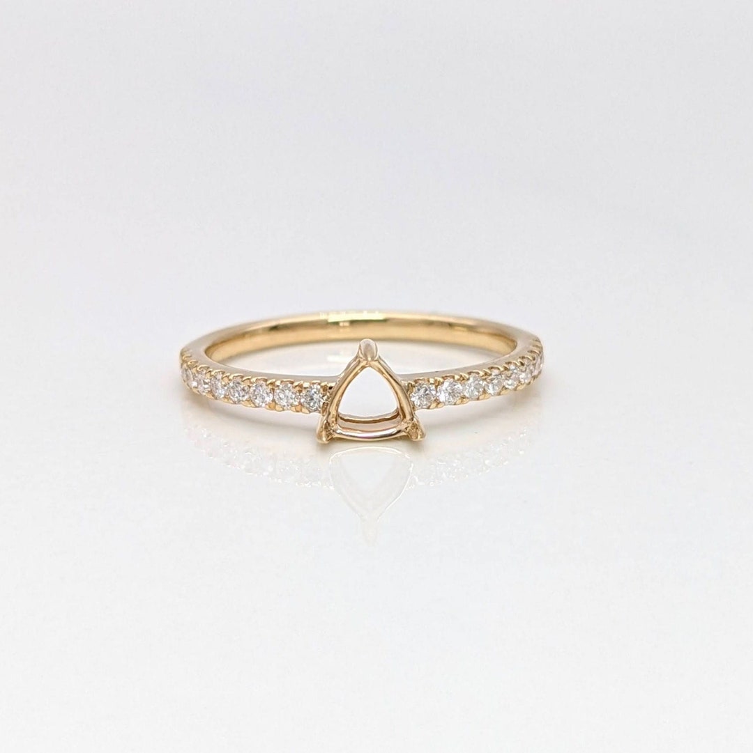14K Solid Gold Trillion Ring Setting: Natural Diamond Accented Shank ...