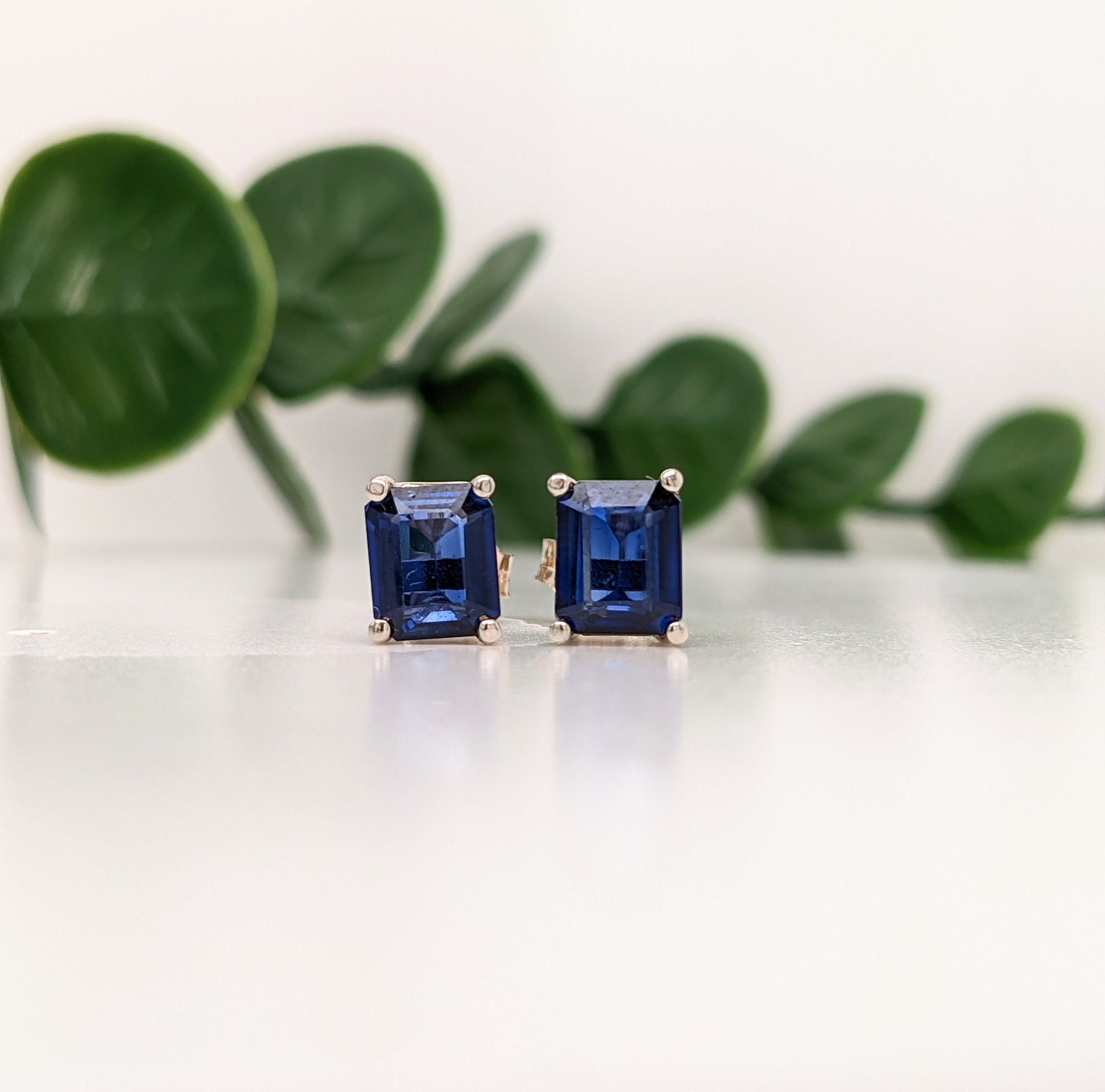 Twilight Blue Sapphire Studs in Solid 14k Yellow White or - Etsy