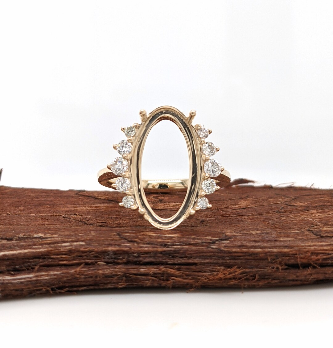 Large Gemstone Ring Semi Mount in 14K Gold With Graduated Diamond ...