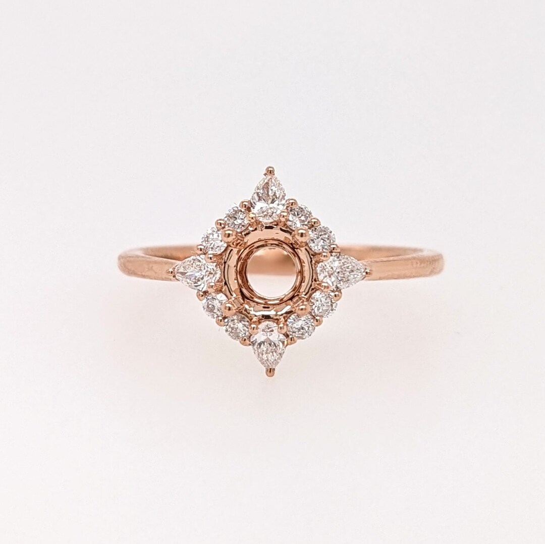 Compass Rose Inspired Halo Design W Natural Diamonds | Ring Semi Mount ...