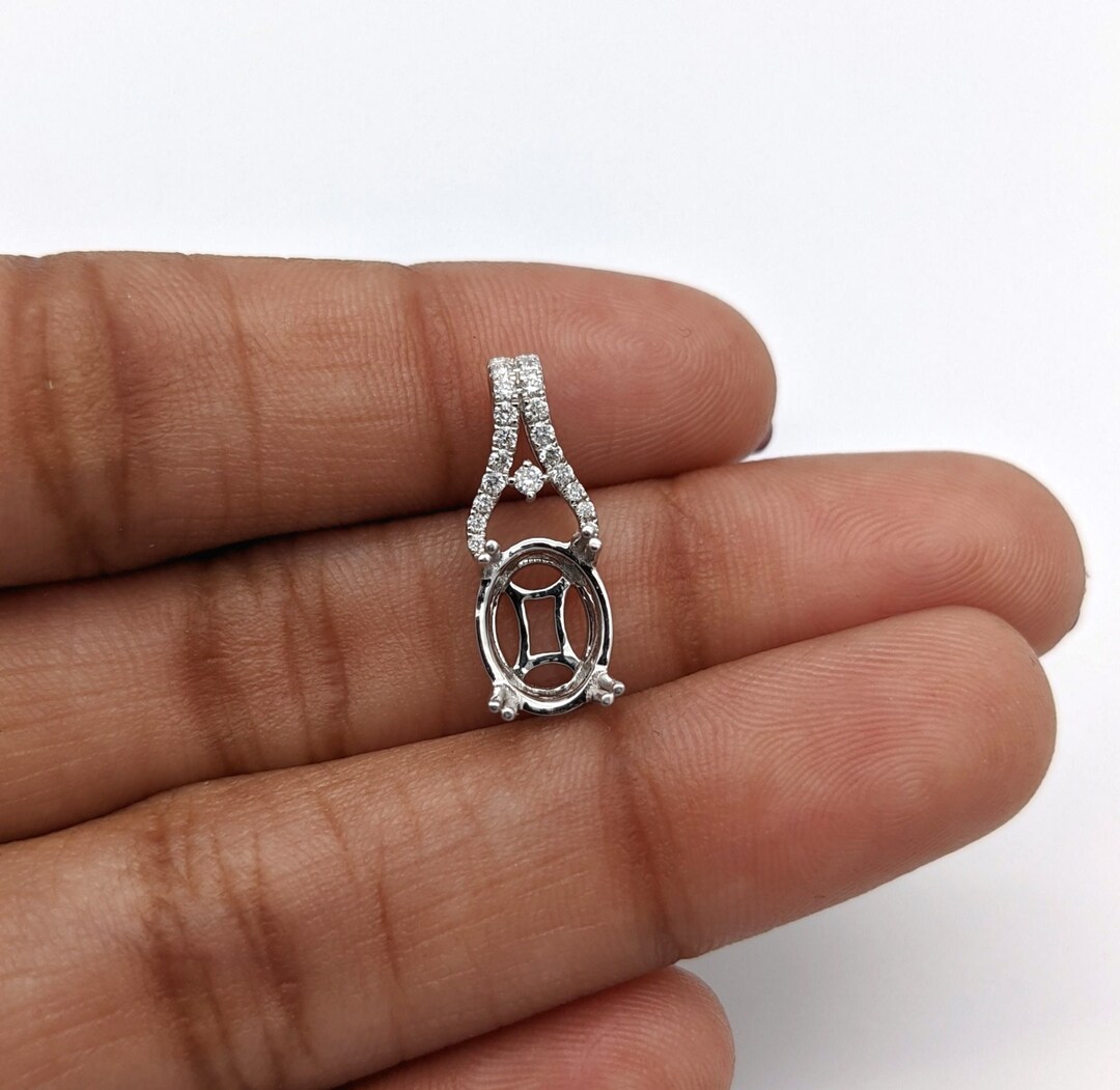 Lovely Pendant Semi Mount in Solid 14K Gold With a Diamond Bail Oval ...