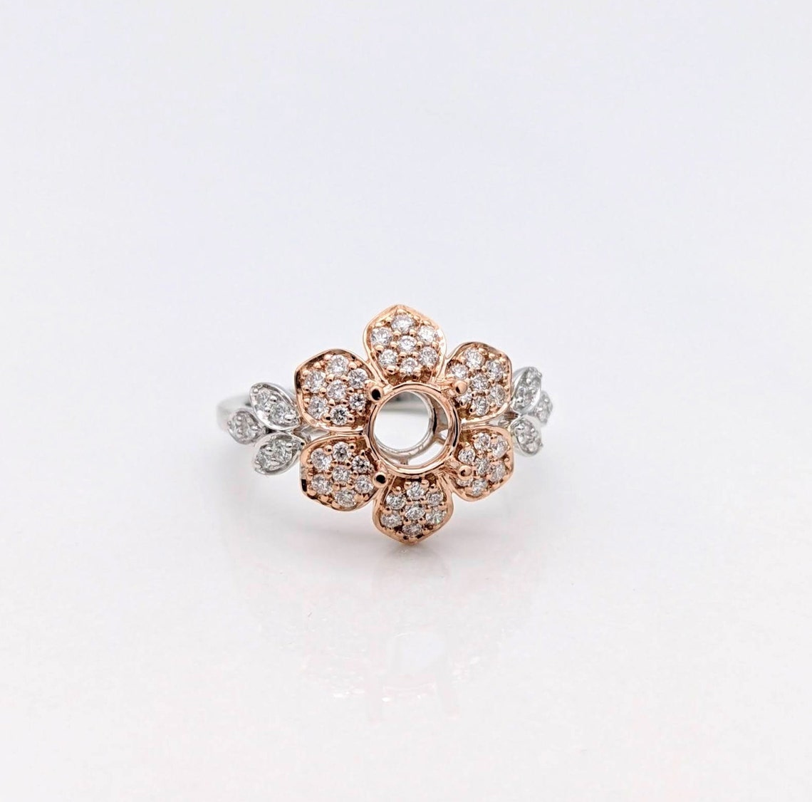 Fabulous Flower Ring Semi Mount in Two Toned 14K Gold | Round 6mm ...