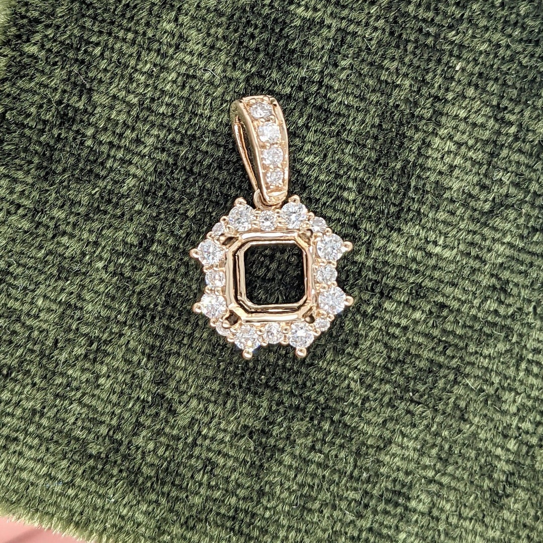 Square Pendant Semi Mount Made With Solid 14kgold and Natural Diamond ...