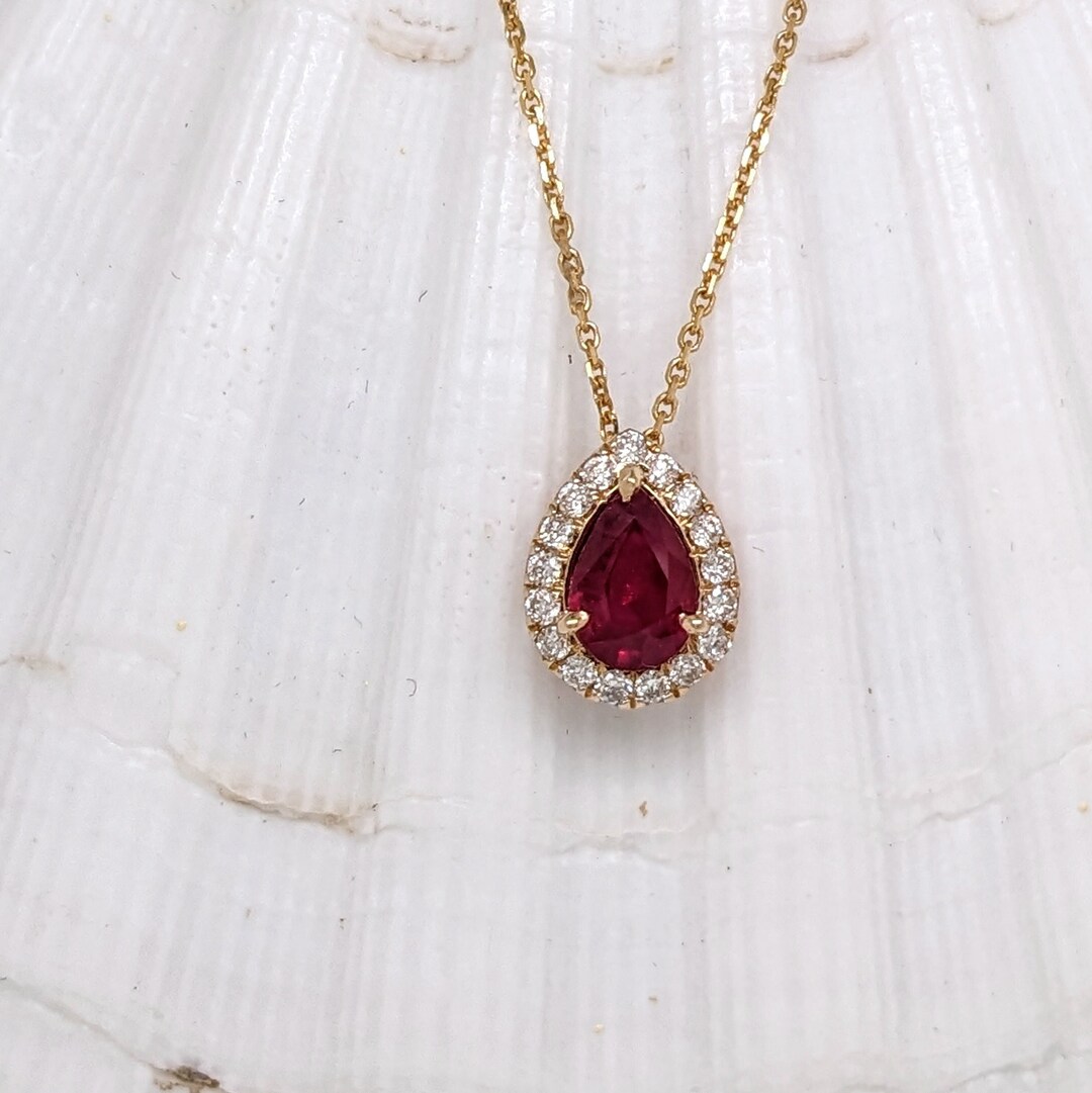 Beautiful Ruby Pendant W Natural Earth Mined Diamond Halo in Solid 14k ...