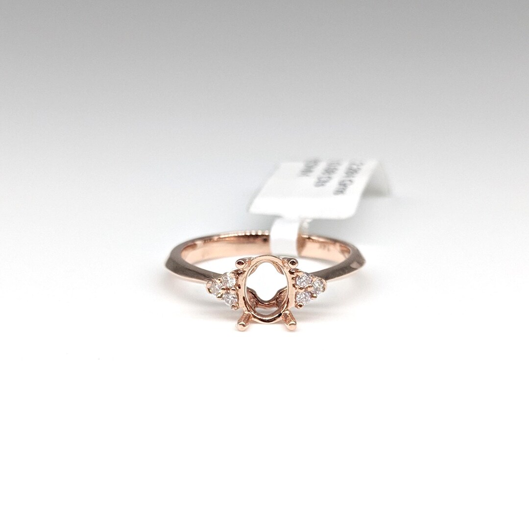 Elegant 14K Solid Gold Ring Setting: Natural Diamond Triad Accents ...
