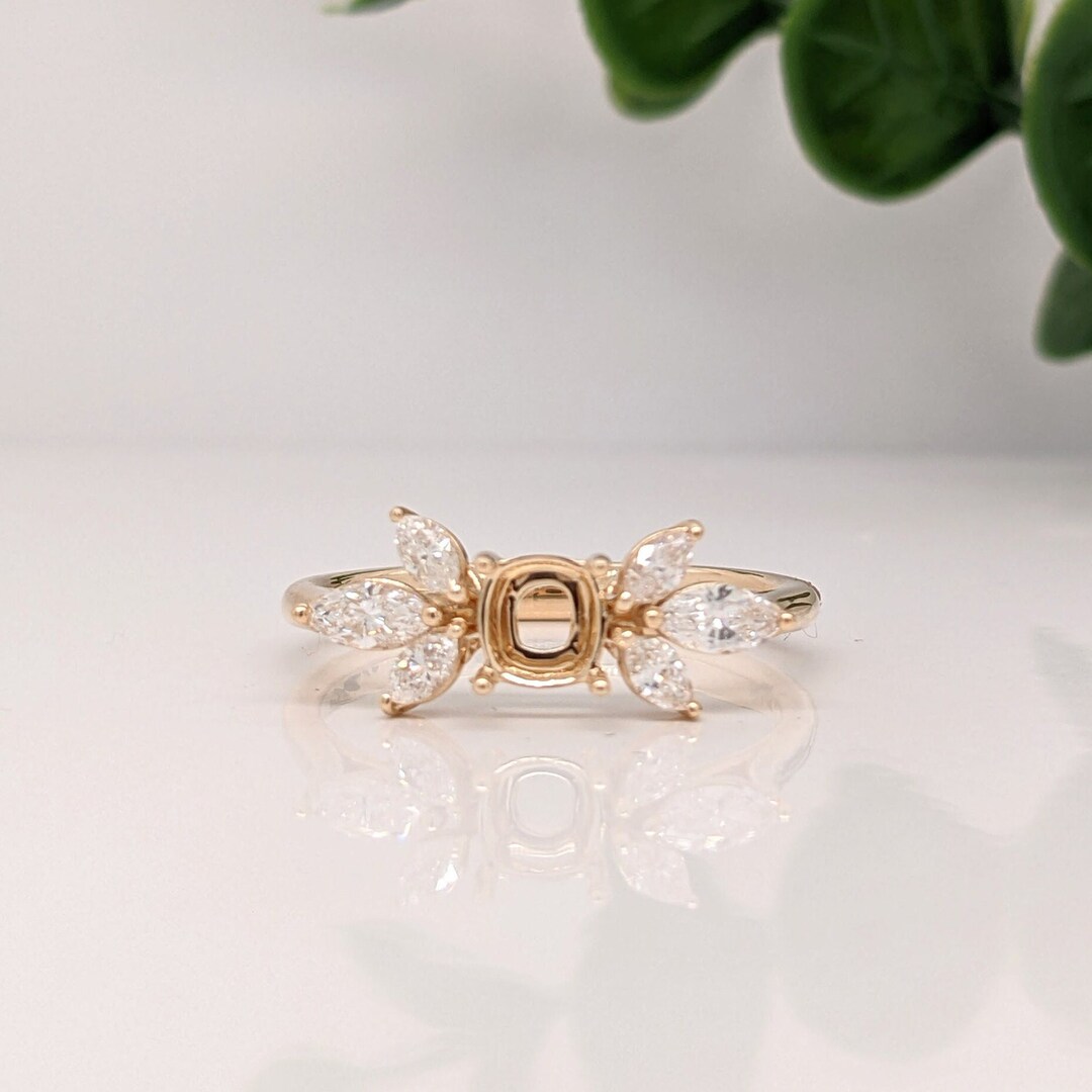 Sparking Nature Inspired Ring Semi Mount in 14K Gold W Marquise Diamond ...