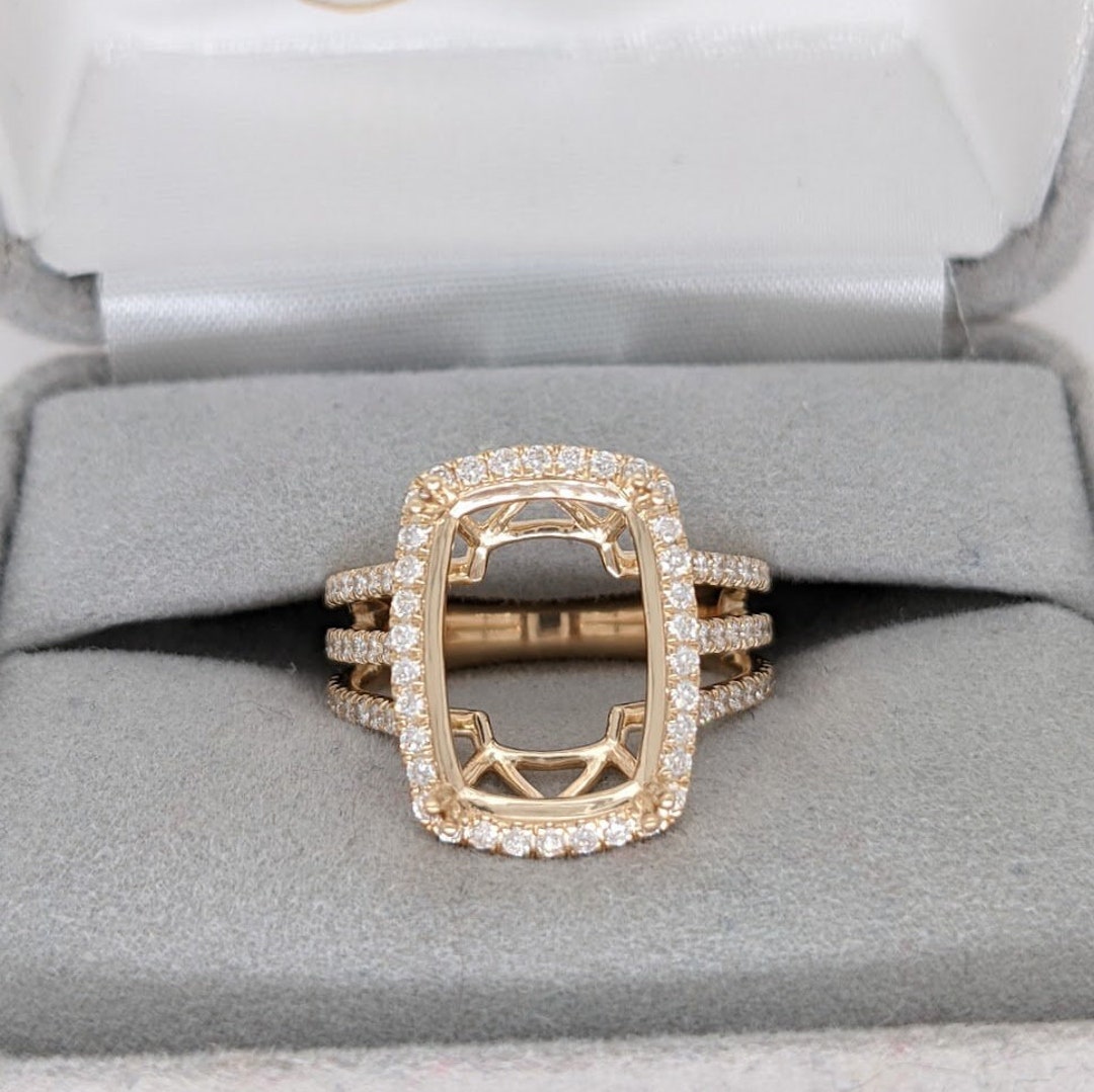 Statement Ring Setting W Natural Diamond Halo in 14K Solid Gold ...