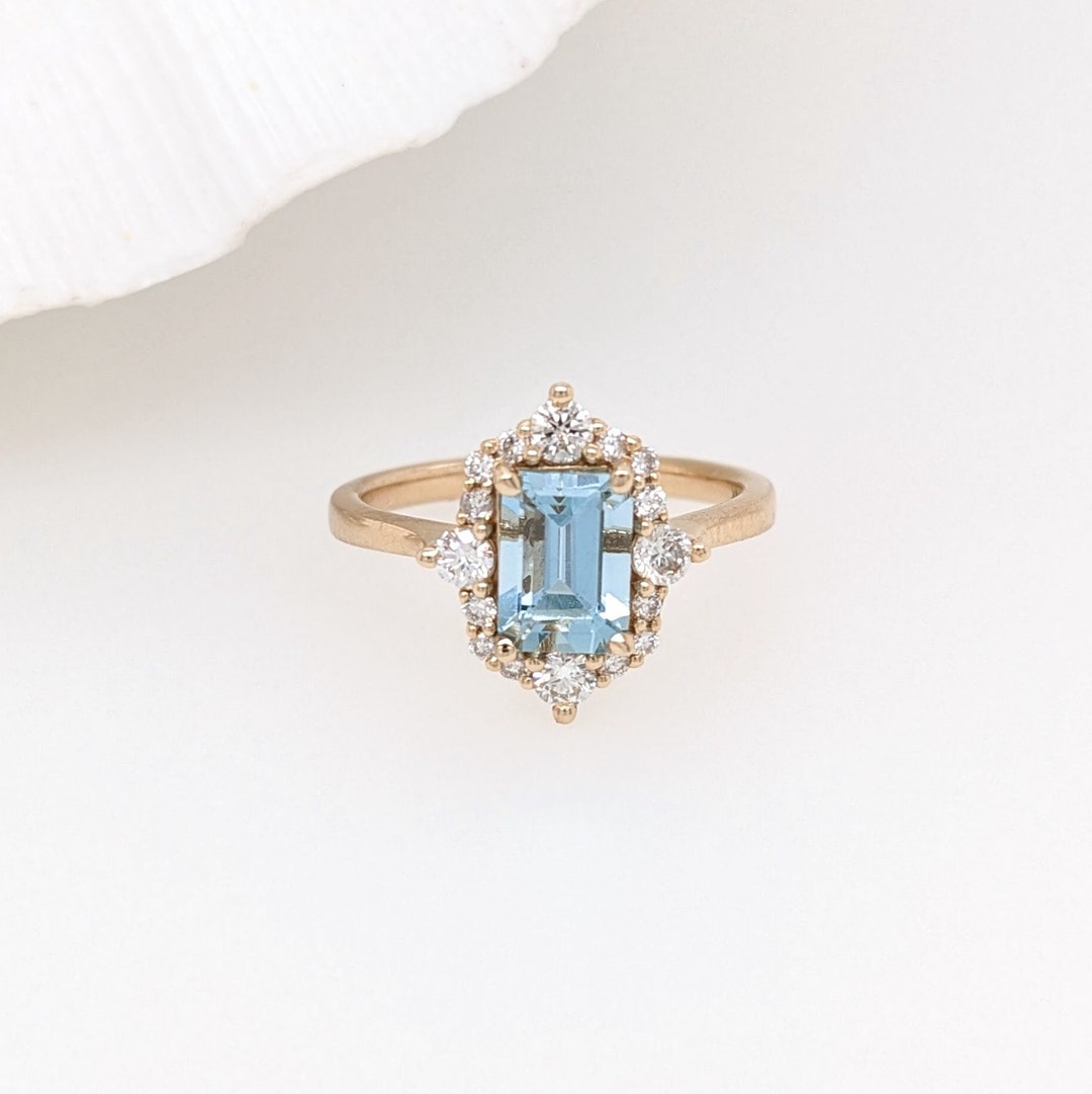 Compass Rose Aquamarine Ring in 14k Gold W a Halo of Natural - Etsy