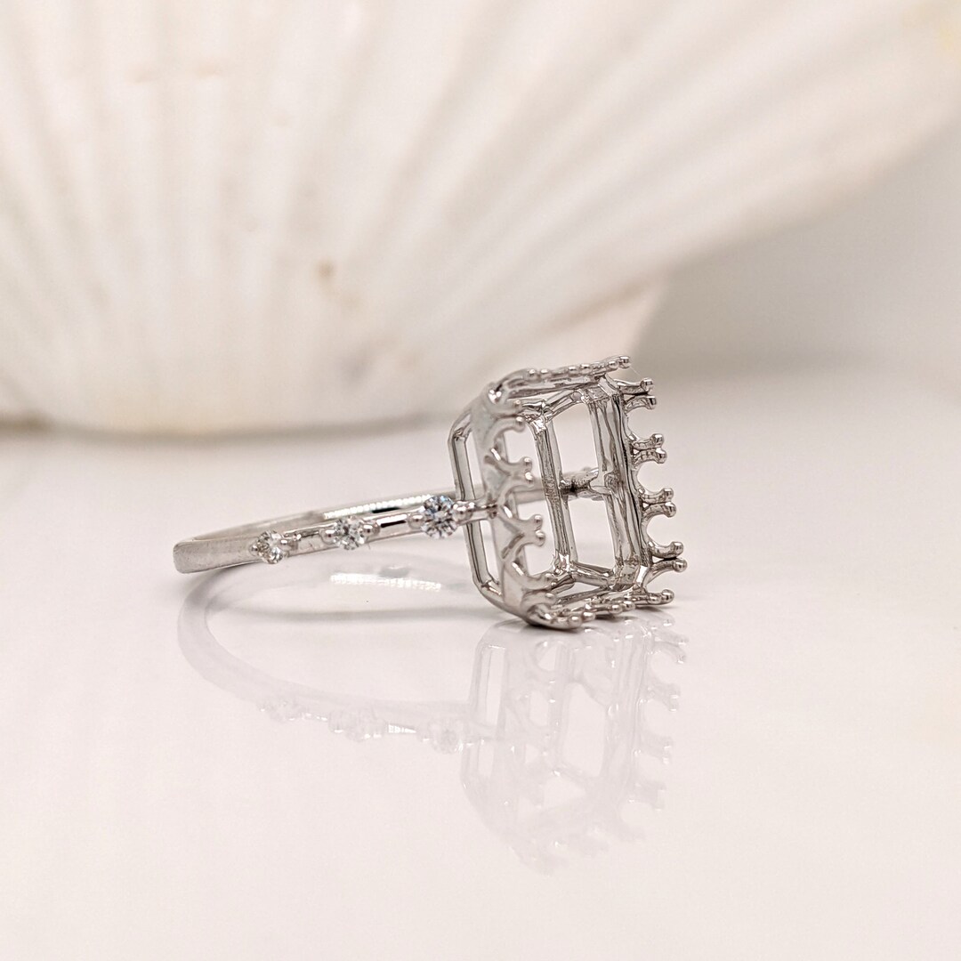 Vintage Style Crown Setting Ring Semi Mount in Solid 14K Gold | Emerald ...