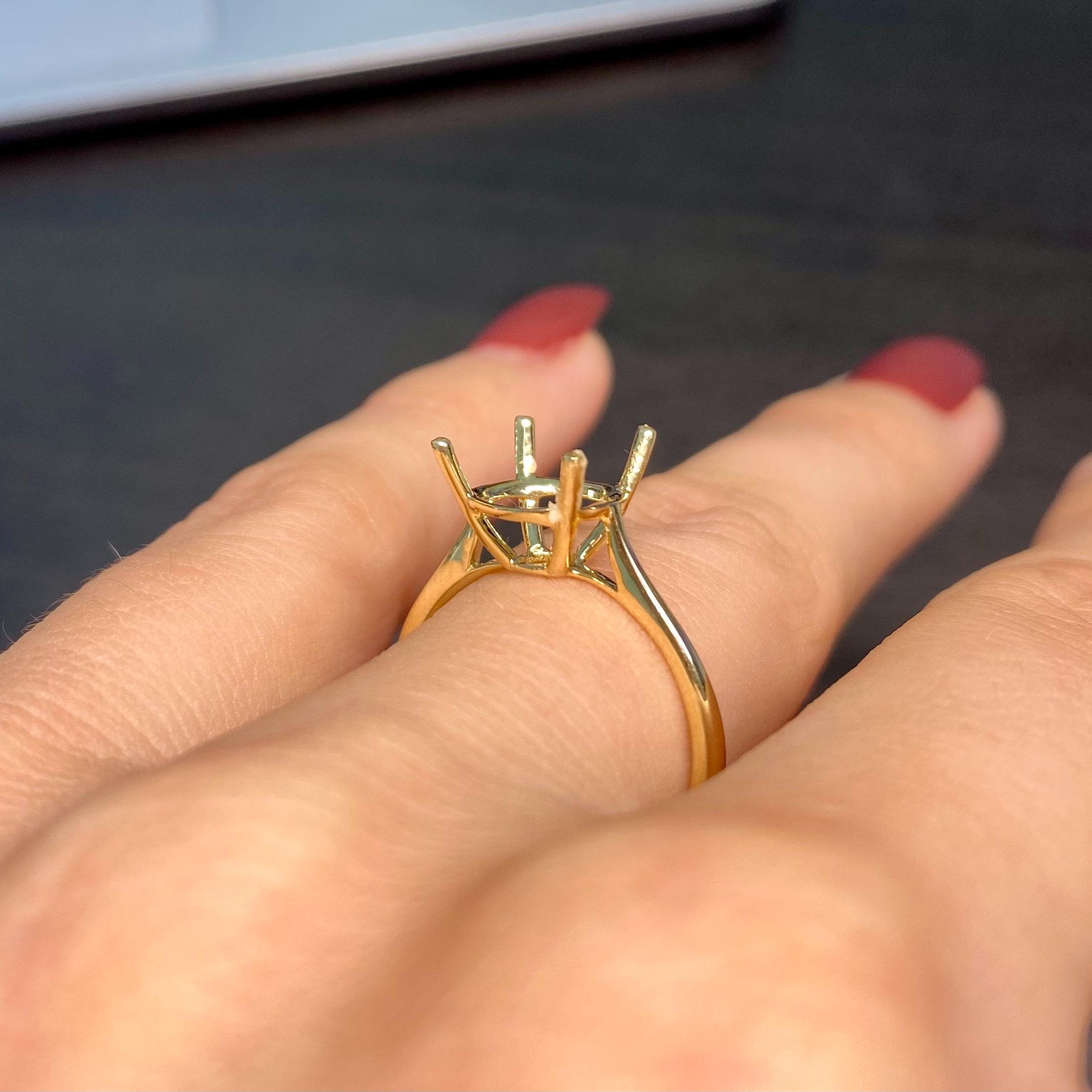 Minimalist Round Solitaire Ring Mount in 14K Solid Gold 4mm 4.5mm 5mm 5 ...