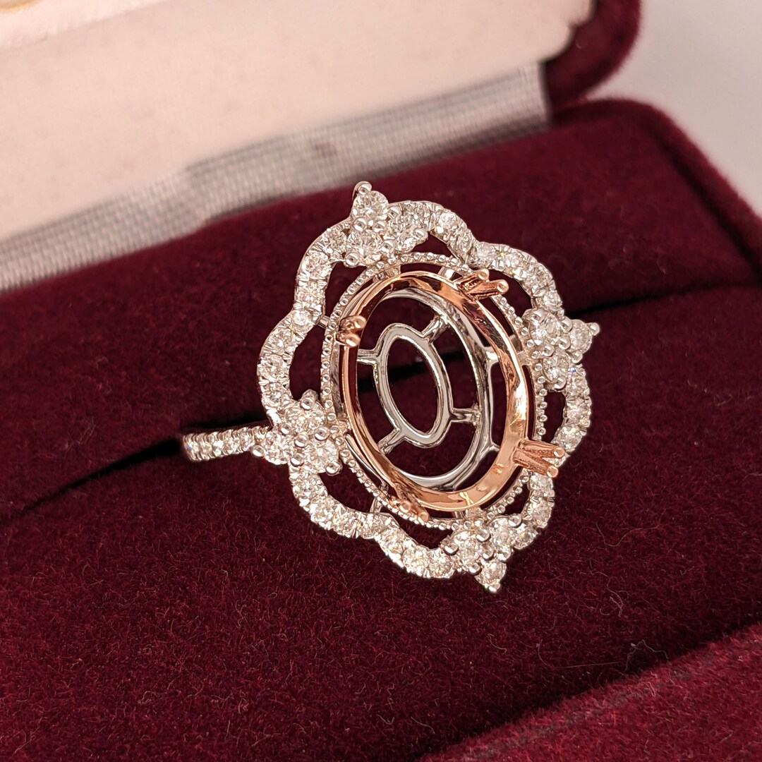 Art Deco Style Vintage Ring Setting With Natural Accent Diamonds in 14K ...