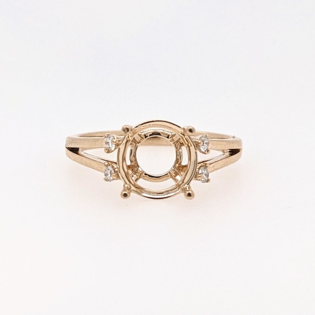 Classic Round Ring Setting With Natural Diamond Accents in 14K Solid ...