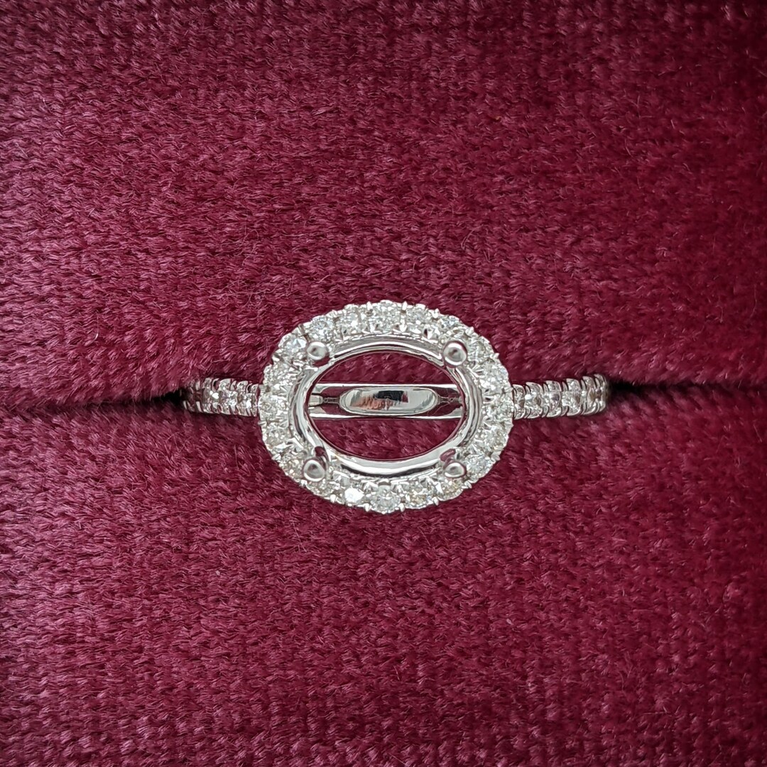 Lovely East West Oval Ring Semi Mount With a Halo of Natural Diamond ...