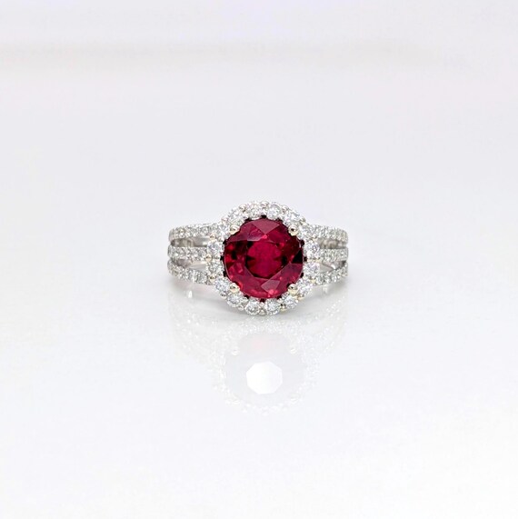 Gorgeous Red Ruby Ring With a Split Shank and Diamond Halo in - Etsy