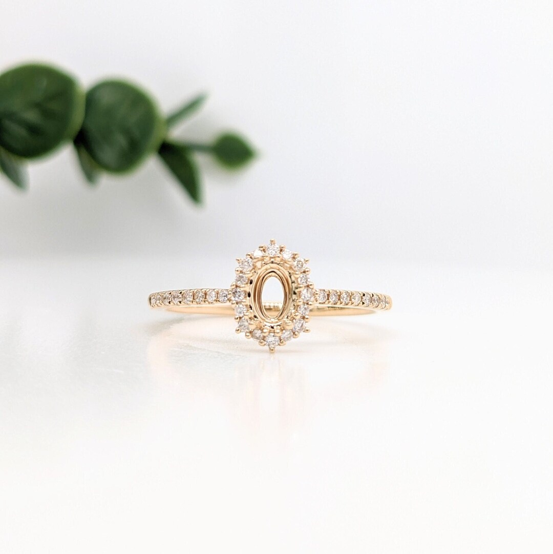 Beautiful Ring Setting W Natural Diamond Halo and Pave Shank in 14K ...