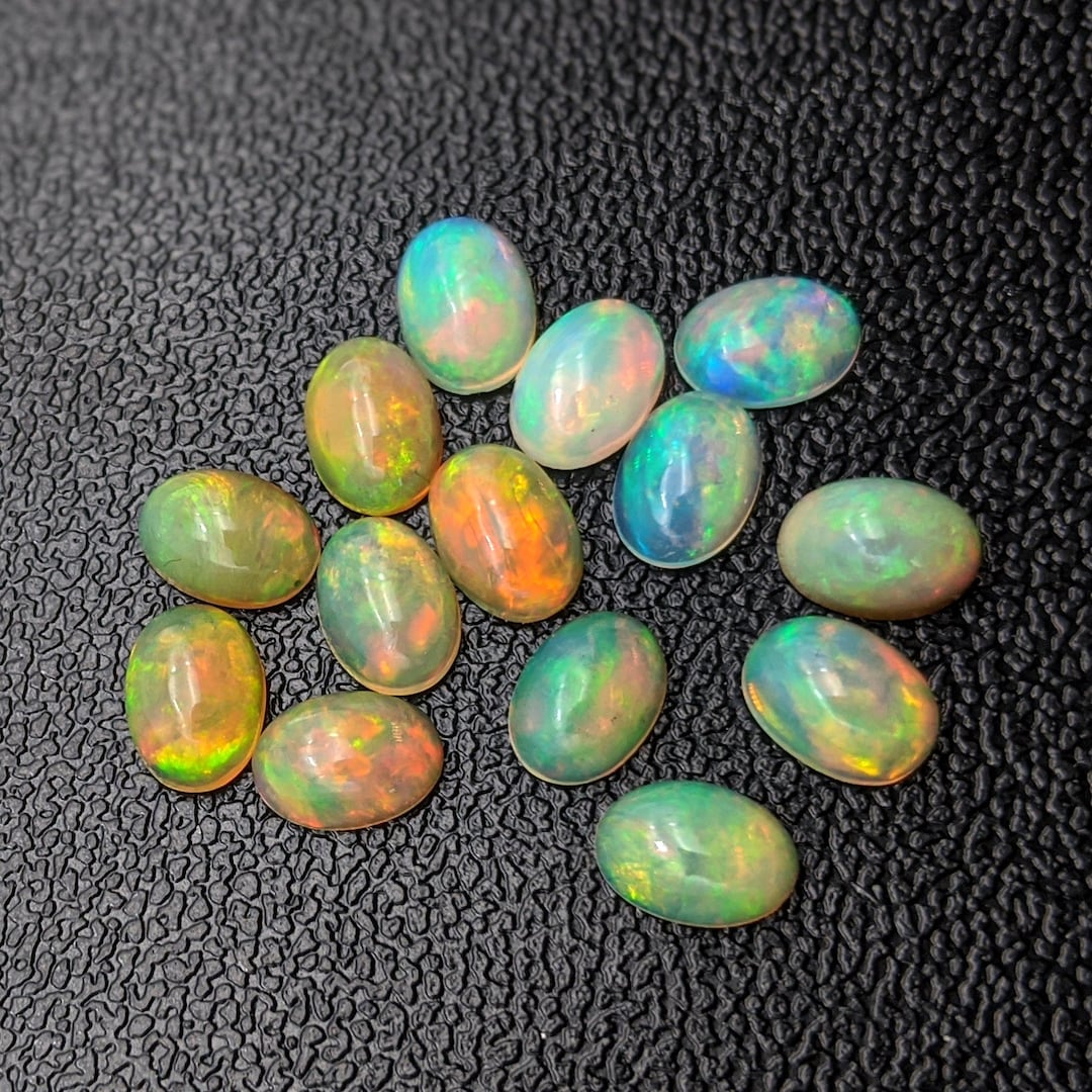 Certified Ethiopian Opal Loose Gemstones | Cabochon Gem | Oval Shape | 6x4mm 7x5mm 8x6mm 9x7mm ...