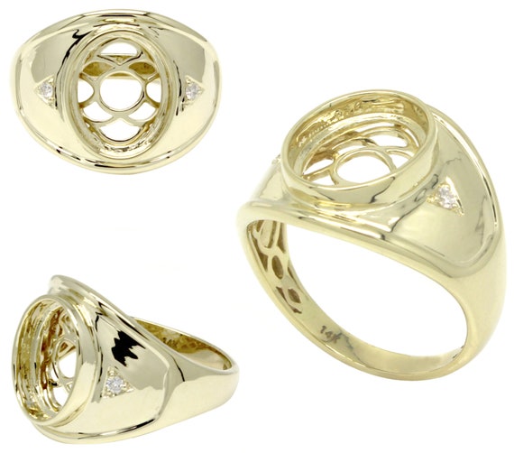 Wide Ring Bezel Set Semi Mount in 14K Solid Gold W Diamonds - Etsy