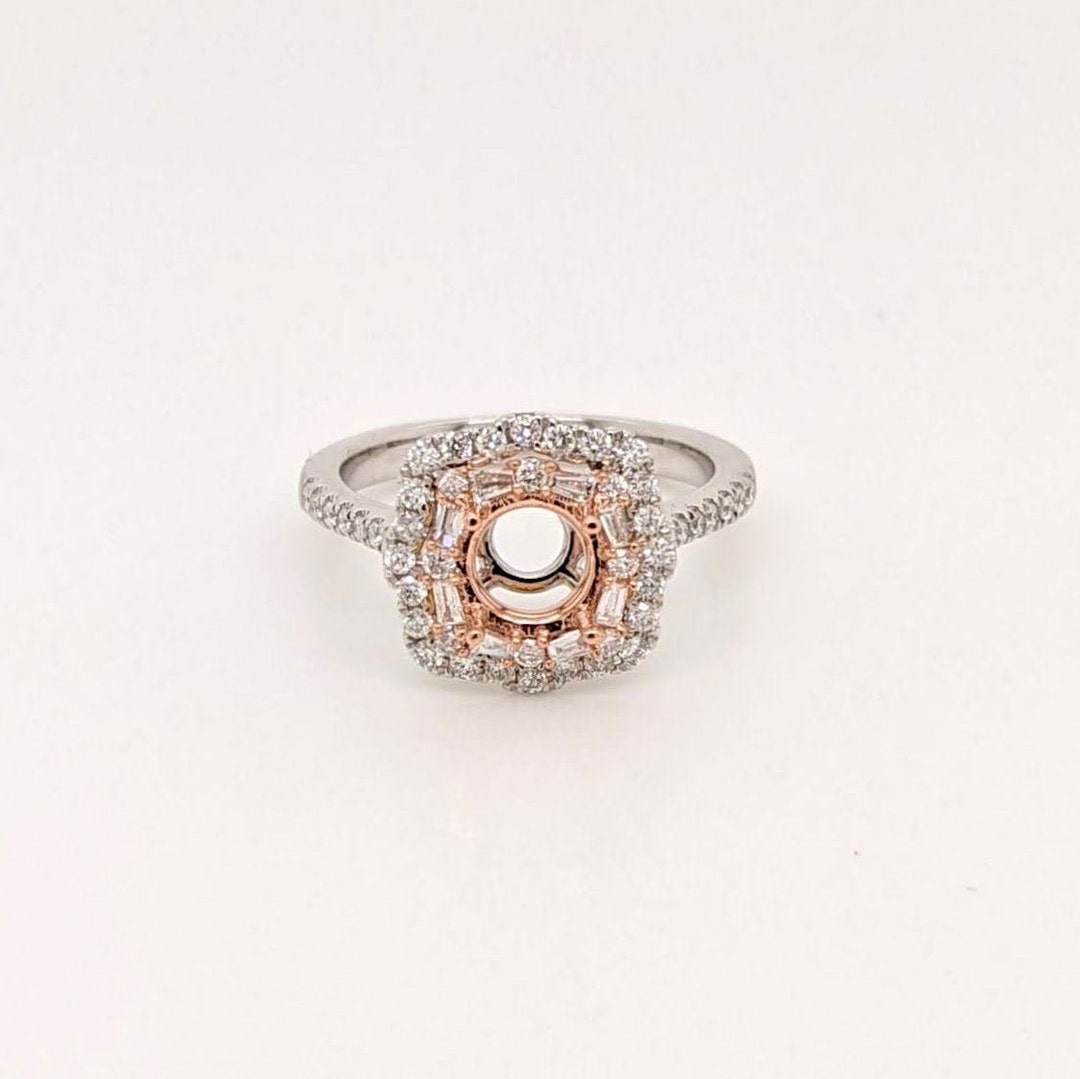 Gorgeous Dual Tone Double Diamond Halo Ring Mount in 14K Yellow, White ...