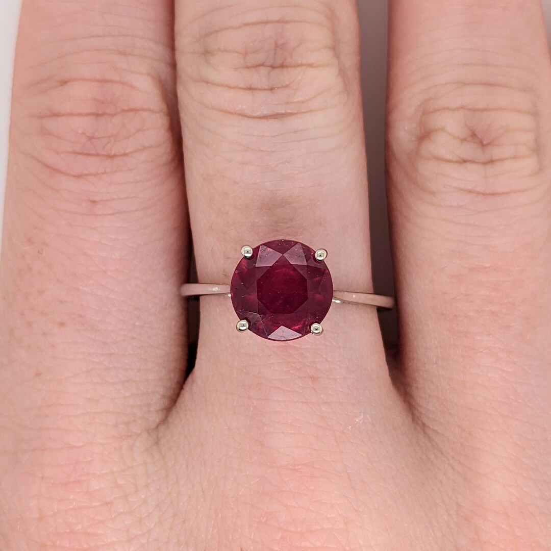 Round Red Ruby Ring in Solid 14k White Gold Round 9mm July Birthstone ...