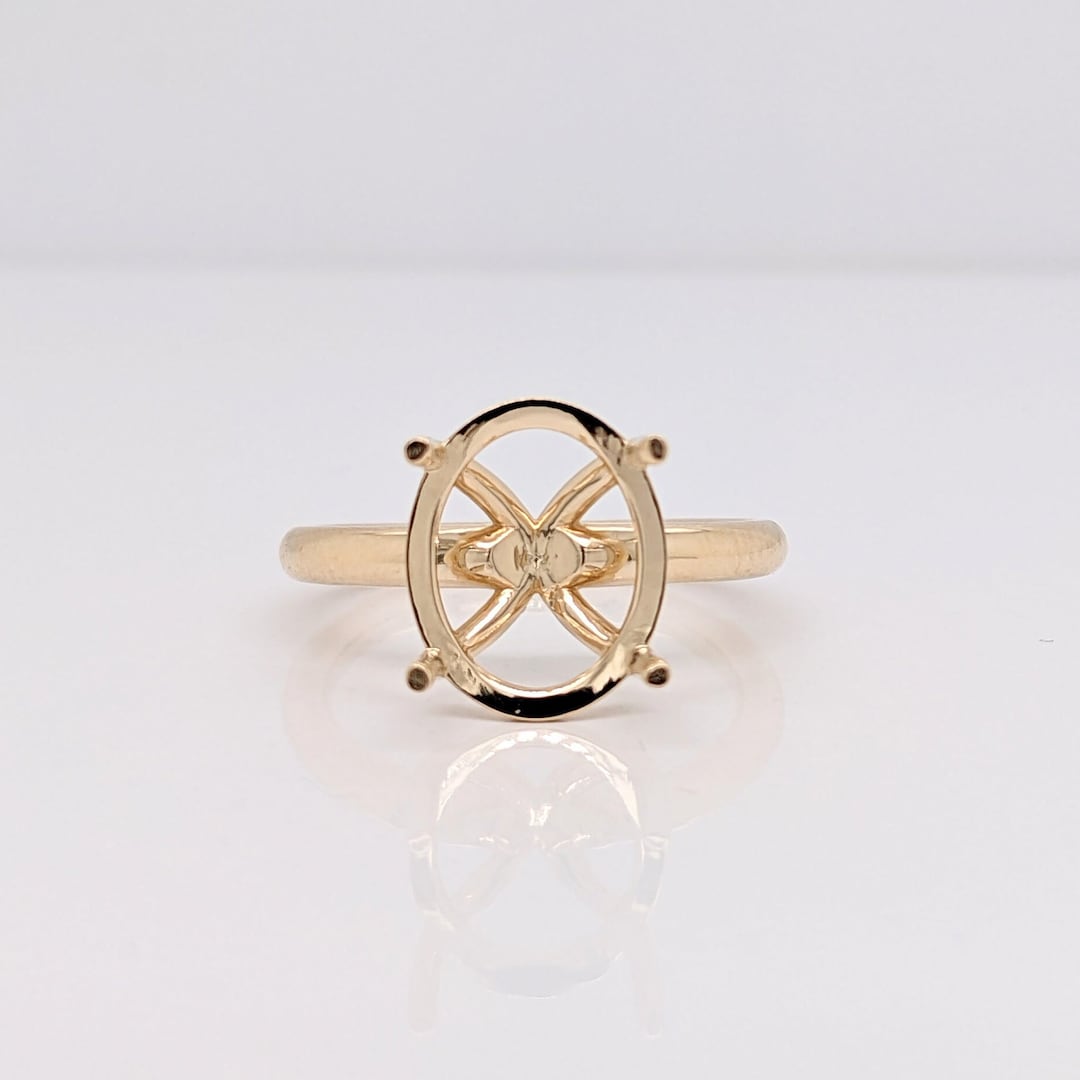 Cabochon Cut Solitaire Ring Mount With Prongs in Solid 14K Gold ...