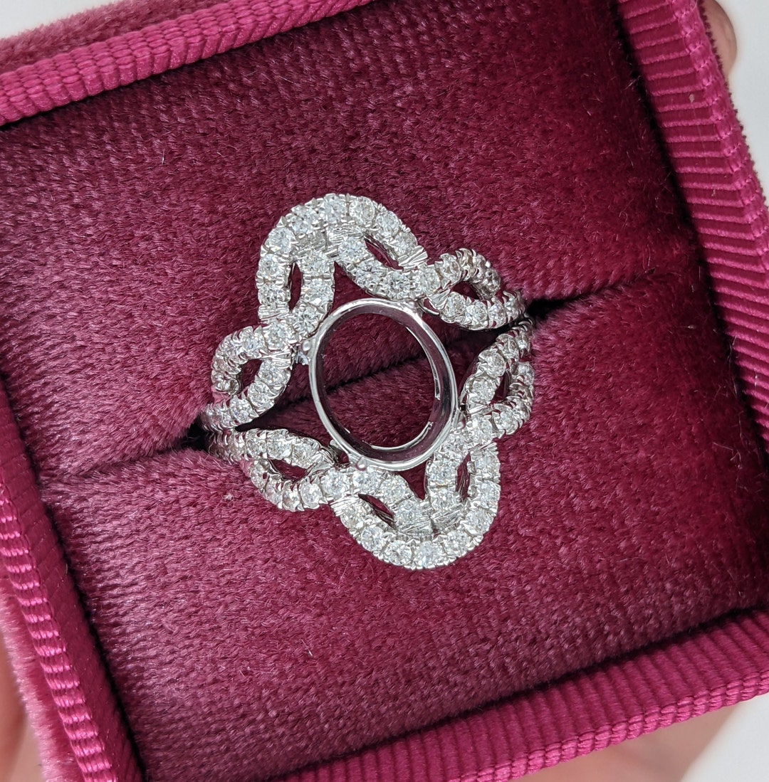 Pave Diamond Infinity Design Ring Semi Mount in 14K Gold | Oval 7.5x6mm ...