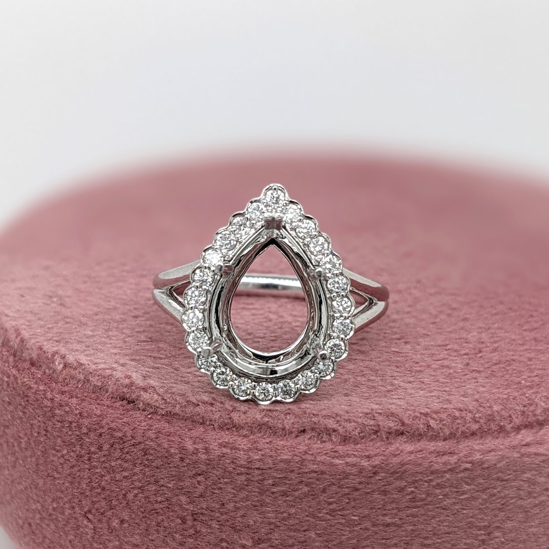 Elegant Pear Shape Gemstone Ring Semi Mount in 14K Gold With Natural ...