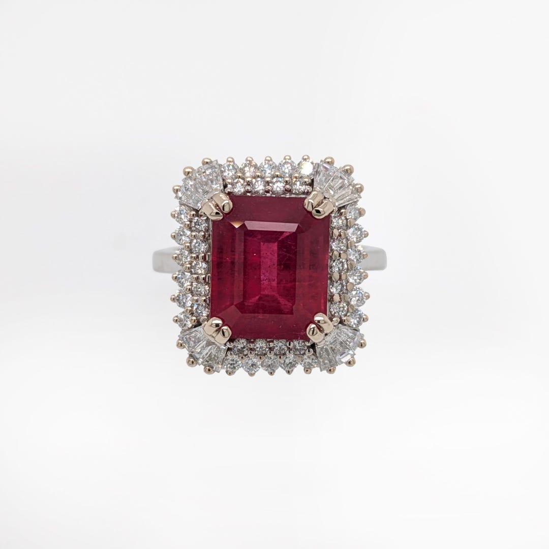 6.7ct Statement Ruby Ring W Natural Diamond Halo in 14k White Gold EM ...