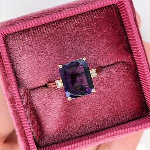 Royal Purple Amethyst Ring in Solid 14K Gold With Natural Diamond ...
