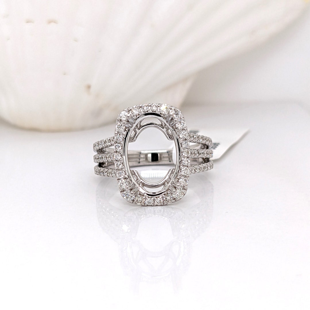 Statement Split Shank Ring Setting W Natural Diamond Halo in Solid 14k ...