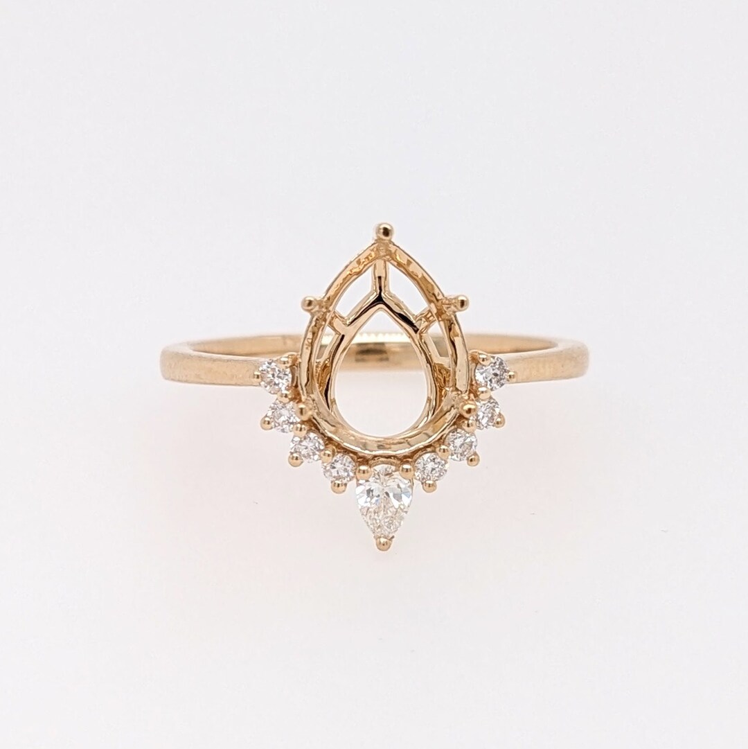 Pear Shape Gemstone Ring Semi Mount in 14K Gold With Round & Pear ...