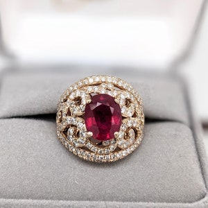 Beautiful Ruby Estate Ring W Natural Earth Mined Diamonds in Solid 14k Yellow Gold | Oval 9x7mm ...