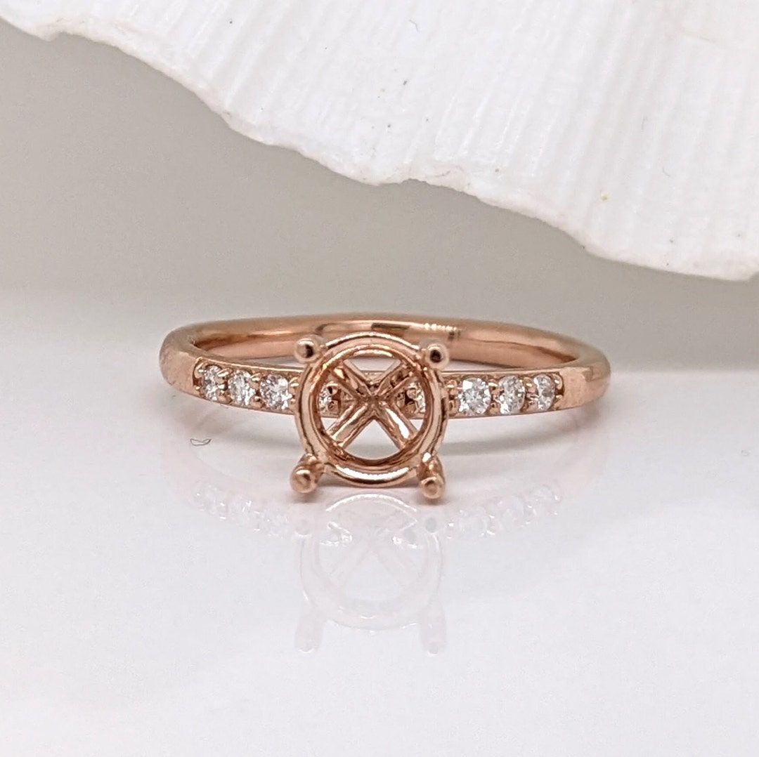 Simple Round Shape Ring Semi Mount W Natural Diamond Accents in Solid ...