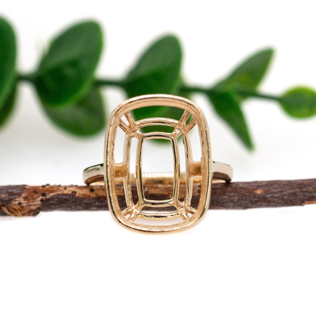 Solitaire 14K Solid Gold Ring Mount | Cushion Shaped Basket 16x12mm ...