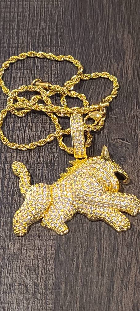 Gold Lion Iced Out Pendant 18 Rope Chain Necklace - Etsy