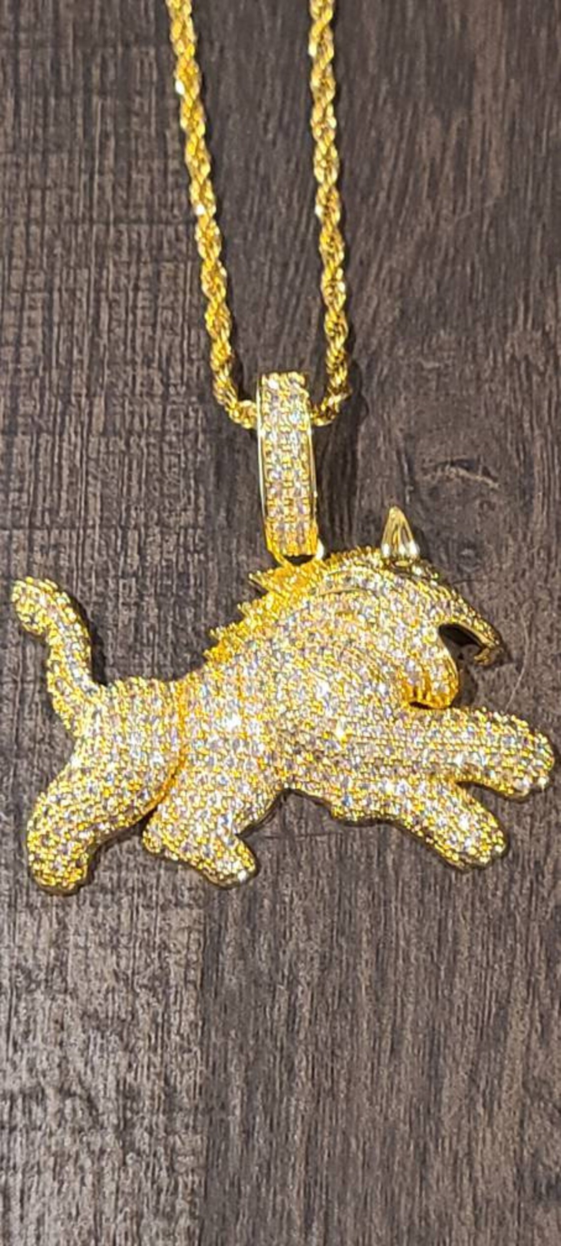 Gold Lion Iced Out Pendant 18 Rope Chain Necklace - Etsy