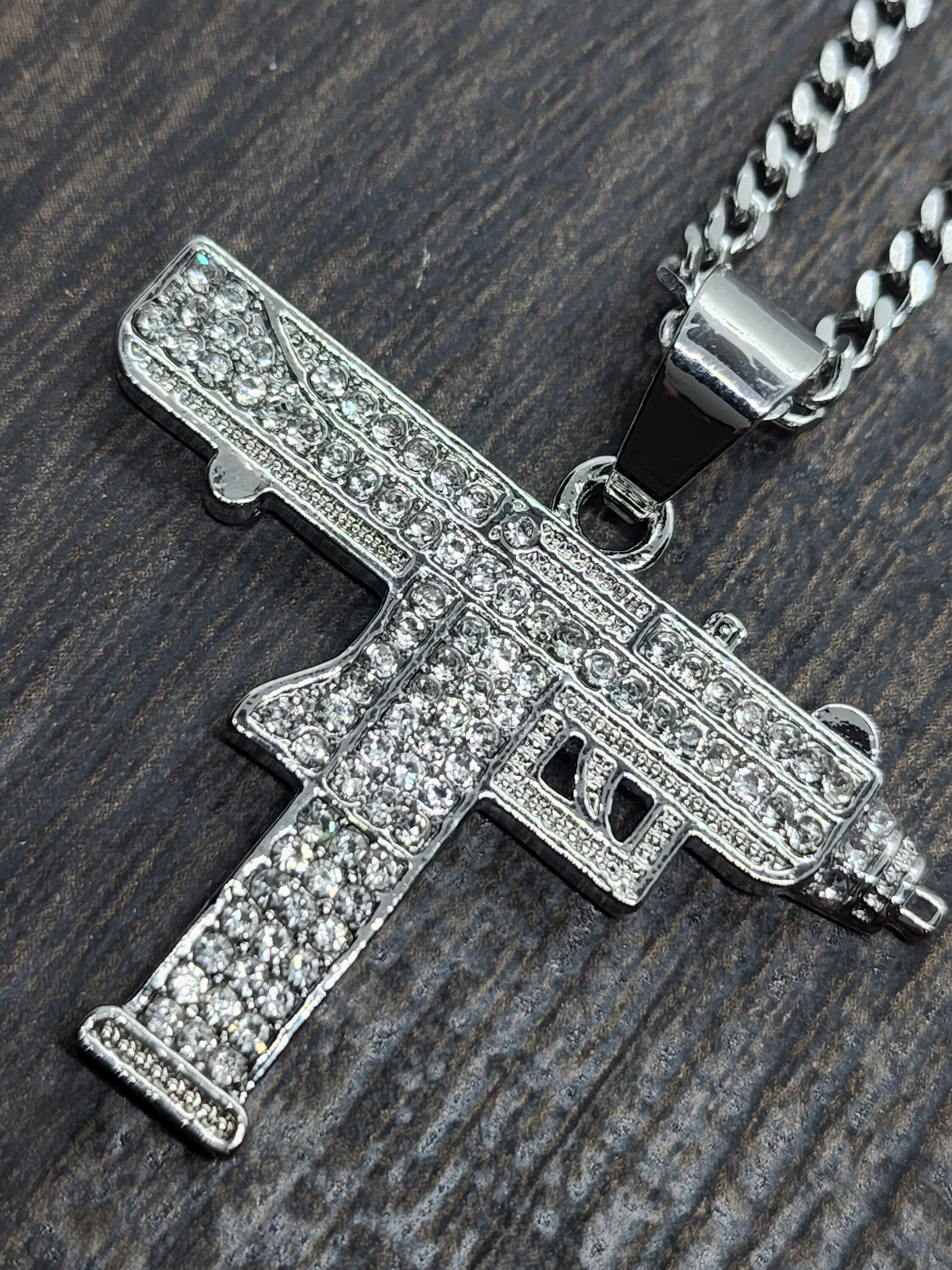 Silver UZI Iced Out Pendant 20 Cuban Link Chain Necklace - Etsy